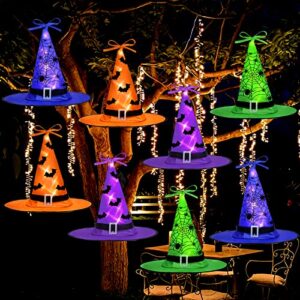 ivenf halloween decoration lights, 8 pcs hocus pocus witch hat, waterproof string lights with remote, halloween decor for indoor outdoor garden yard party decor