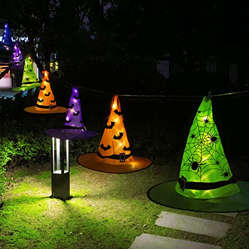 Ivenf Halloween Decoration Lights, 8 PCS Hocus Pocus Witch Hat, Waterproof String Lights with Remote, Halloween Decor for Indoor Outdoor Garden Yard Party Decor