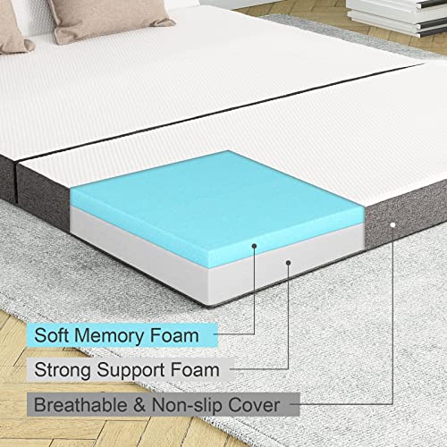 Molblly Folding Mattress, 3 inch Tri Folding Memeory Foam Mattress, Portable Trifold Mattress Topper with Washable Cover, Non-Slip Bottom Camping Mattress Guest Bed, Small Twin - 75"x25"x3"