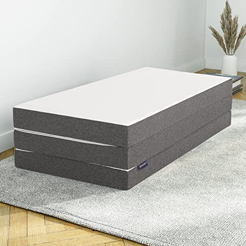 Molblly Folding Mattress, 3 inch Tri Folding Memeory Foam Mattress, Portable Trifold Mattress Topper with Washable Cover, Non-Slip Bottom Camping Mattress Guest Bed, Small Twin - 75"x25"x3"