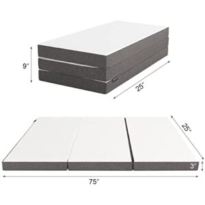 Molblly Folding Mattress, 3 inch Tri Folding Memeory Foam Mattress, Portable Trifold Mattress Topper with Washable Cover, Non-Slip Bottom Camping Mattress Guest Bed, Small Twin - 75"x25"x3"