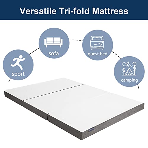 Molblly Folding Mattress, 3 inch Tri Folding Memeory Foam Mattress, Portable Trifold Mattress Topper with Washable Cover, Non-Slip Bottom Camping Mattress Guest Bed, Small Twin - 75"x25"x3"