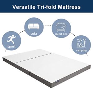 Molblly Mattress, 3 inch Narrow Twin Size Tri Folding Memory Form Portable Trifold Mattress Topper with Washable Cover, Non-Slip Bottom Camping Mattress Guest Bed - 75"x31"x3"