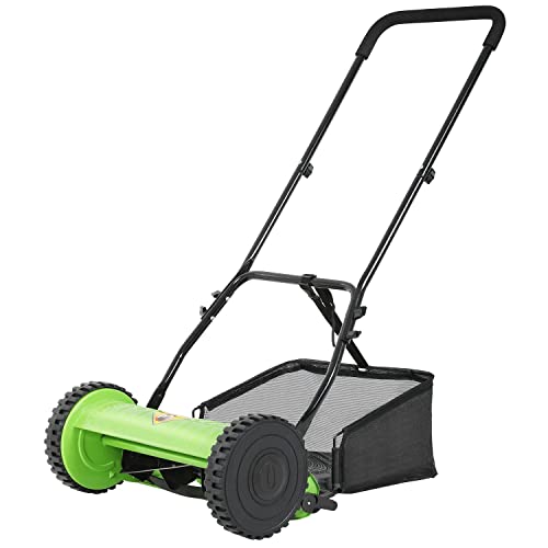 15-Inch Lawn Mowers Push Mower Reel Mower Push, Adjustable Cutting Height with Grass Catcher 5 Steel Blades Easy to Use for a Green Healthy Lawn