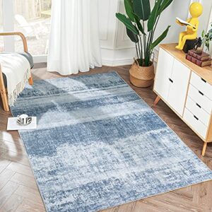 jinchan area rug 5x7 modern abstract rug indoor contemporary carpet foldable thin rug kitchen bathroom rug light blue print floor cover soft mat non slip for bedroom living room dining room nursery