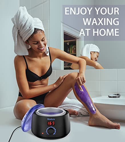 Madors Waxing Kit with LCD Digital Display Temperature Control, Wax Warmer with 5 Pack (3.5 oz. each) Hard Wax Beads for Full Body