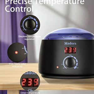 Madors Waxing Kit with LCD Digital Display Temperature Control, Wax Warmer with 5 Pack (3.5 oz. each) Hard Wax Beads for Full Body