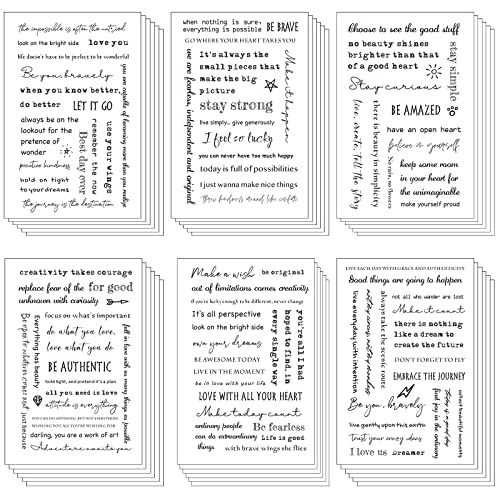 48 Sheets Inspirational Quotes Planner Stickers Small Talk for Journaling Scrapbook Supplies Motivational Words Simple Neat Handwritten Letters Typewritten Scripts, 8 Styles (Black)