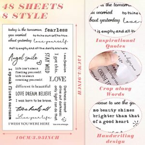 48 Sheets Inspirational Quotes Planner Stickers Small Talk for Journaling Scrapbook Supplies Motivational Words Simple Neat Handwritten Letters Typewritten Scripts, 8 Styles (Black)