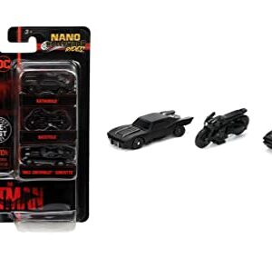 Jada Toys The Batman 1.65" Scale Nano Hollywood Rides: Batmobile, Batcycle, Chevy Corvette Die-Cast Vehicles (32043)