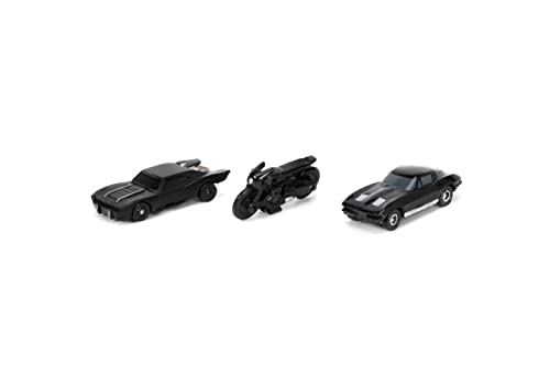 Jada Toys The Batman 1.65" Scale Nano Hollywood Rides: Batmobile, Batcycle, Chevy Corvette Die-Cast Vehicles (32043)