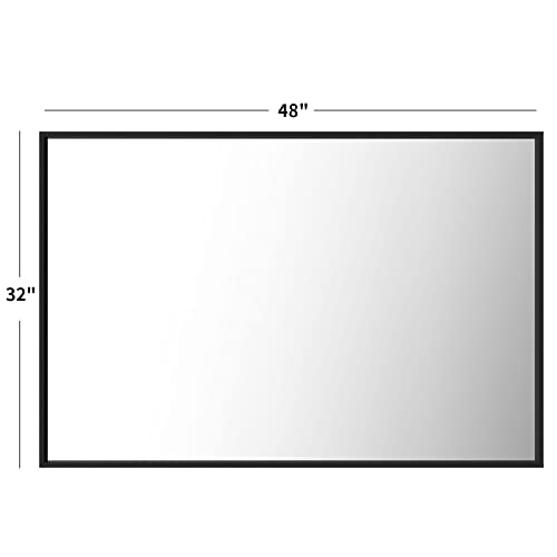 LOAAO 40"X32" Black Rectangle Bathroom Mirror Wall, Matte Black Aluminum Alloy Frame, Tempered Glass, Hangs Vertically or Horizontally, Easy to Install