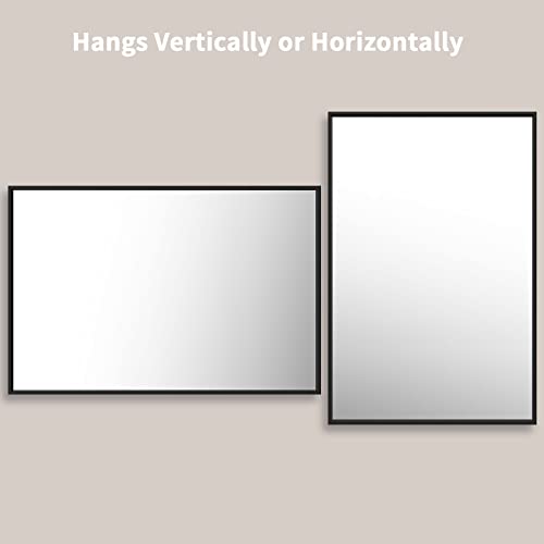 LOAAO 40"X32" Black Rectangle Bathroom Mirror Wall, Matte Black Aluminum Alloy Frame, Tempered Glass, Hangs Vertically or Horizontally, Easy to Install