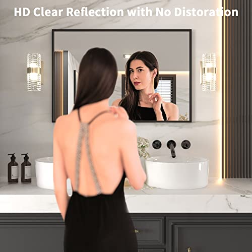 LOAAO 40"X32" Black Rectangle Bathroom Mirror Wall, Matte Black Aluminum Alloy Frame, Tempered Glass, Hangs Vertically or Horizontally, Easy to Install