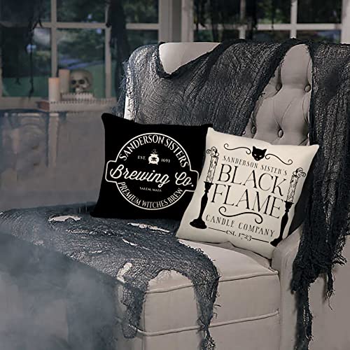 Halloween Decor Pillow Covers 18x18 Set of 4 Halloween Decorations Hocus Pocus Farmhouse Saying White Black Outdoor Fall Pillows Decorative Throw Cushion Case for Home Couch TH118-18