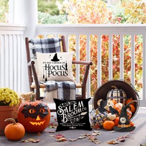 Halloween Decor Pillow Covers 18x18 Set of 4 Halloween Decorations Hocus Pocus Farmhouse Saying White Black Outdoor Fall Pillows Decorative Throw Cushion Case for Home Couch TH118-18