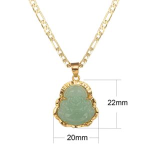 kelistom 14K Gold Plated Buddha Pendant Necklace for Women Men 3MM Flat Figaro Chain Necklace Blue Green Pink White Yellow Buddha Head