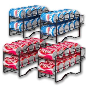 GILLAS 4 Pack Soda Can Organizer Rack for Pantry, Stackable Beverage Soda Can Storage Dispenser Holder for Refrigerator, Cabinet, Black