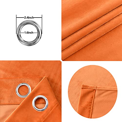 Luxury Orange Velvet Curtains 96 inches Blackout Rustic Curtain Privacy Protect, Thermal Insulated Window Drapery with Stainless Steel Grommets for Bedroom Dining Room, Orange, W52 x L96, 2 Panels