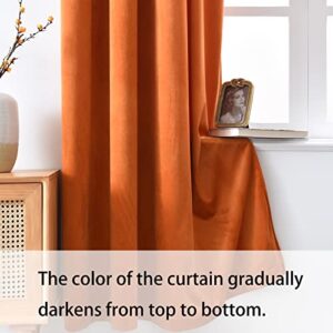 Luxury Orange Velvet Curtains 96 inches Blackout Rustic Curtain Privacy Protect, Thermal Insulated Window Drapery with Stainless Steel Grommets for Bedroom Dining Room, Orange, W52 x L96, 2 Panels