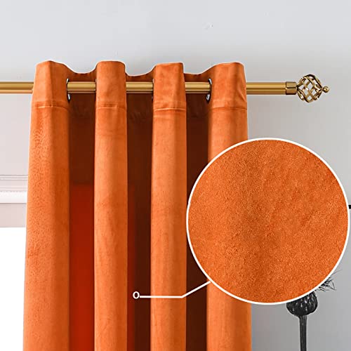 Luxury Orange Velvet Curtains 96 inches Blackout Rustic Curtain Privacy Protect, Thermal Insulated Window Drapery with Stainless Steel Grommets for Bedroom Dining Room, Orange, W52 x L96, 2 Panels