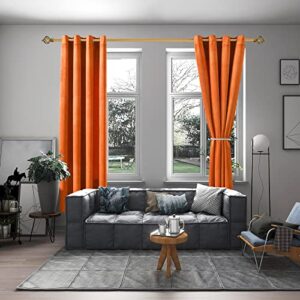 Luxury Orange Velvet Curtains 96 inches Blackout Rustic Curtain Privacy Protect, Thermal Insulated Window Drapery with Stainless Steel Grommets for Bedroom Dining Room, Orange, W52 x L96, 2 Panels