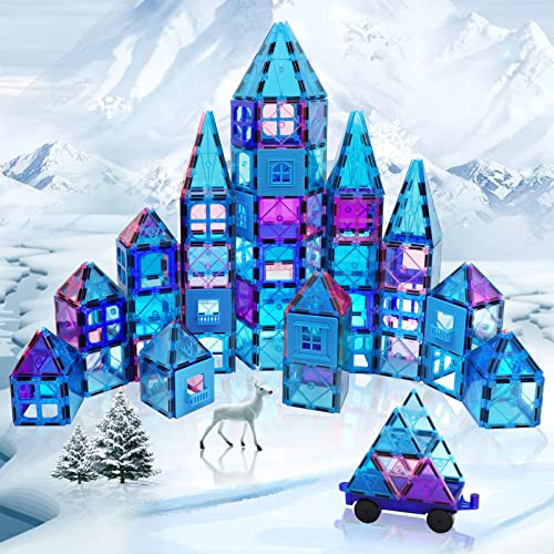 NVHH Magnetic Tiles Kids Toys for 3 4 5 6 7 8+ Year Old Boys Girls 3D Castle Princess Magnetic Building Blocks Educational Toddler Girls Toys Age 2-4 5 6-8 Year Old Girl Boy Birthday 47pcs