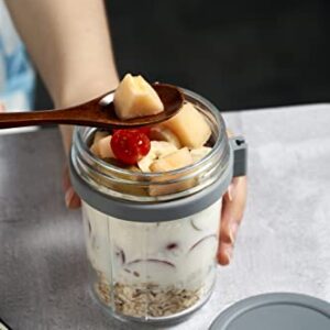 Overnight Oats Containers with Lids - 2pack Updated Design 10 oz Wide Mouth Mason Jar with Spoon Very Convenient for Use On The Go, Tight sealing glass jar ideal for home, office or to go