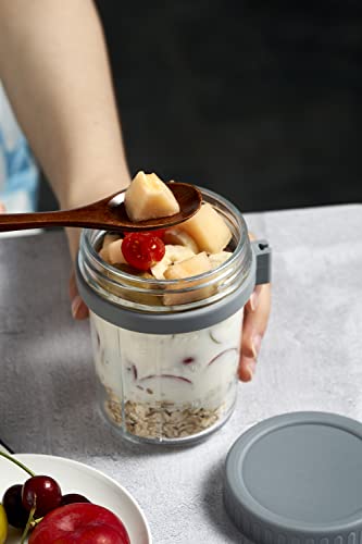 Overnight Oats Containers with Lids - 2pack Updated Design 10 oz Wide Mouth Mason Jar with Spoon Very Convenient for Use On The Go, Tight sealing glass jar ideal for home, office or to go