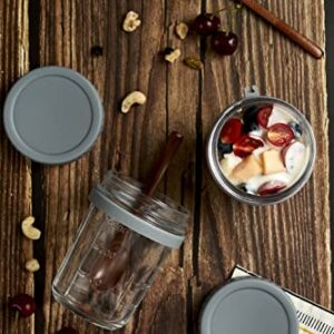 Overnight Oats Containers with Lids - 2pack Updated Design 10 oz Wide Mouth Mason Jar with Spoon Very Convenient for Use On The Go, Tight sealing glass jar ideal for home, office or to go