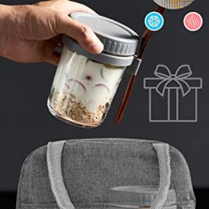 Overnight Oats Containers with Lids - 2pack Updated Design 10 oz Wide Mouth Mason Jar with Spoon Very Convenient for Use On The Go, Tight sealing glass jar ideal for home, office or to go