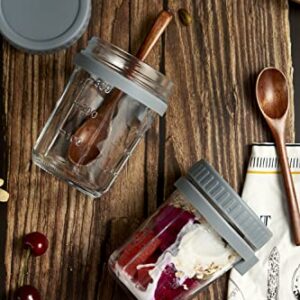 Overnight Oats Containers with Lids - 2pack Updated Design 10 oz Wide Mouth Mason Jar with Spoon Very Convenient for Use On The Go, Tight sealing glass jar ideal for home, office or to go