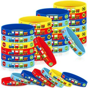 24 train silicone wristbands railroad steam train silicone bracelet train party favors train birthday party supplies train birthday decorations transportation traffic sign wrist bands for