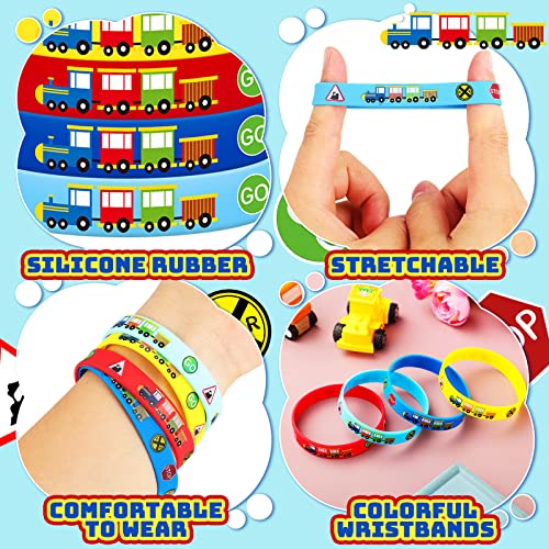 24 Train Silicone Wristbands Railroad Steam Train Silicone Bracelet Train Party Favors Train Birthday Party Supplies Train Birthday Decorations Transportation Traffic Sign Wrist Bands for