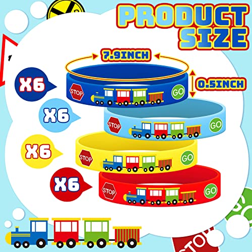 24 Train Silicone Wristbands Railroad Steam Train Silicone Bracelet Train Party Favors Train Birthday Party Supplies Train Birthday Decorations Transportation Traffic Sign Wrist Bands for