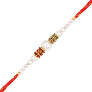 triyashh handemade white pearl design rakhi for brother for rakshabandan for sweet brother (d32)