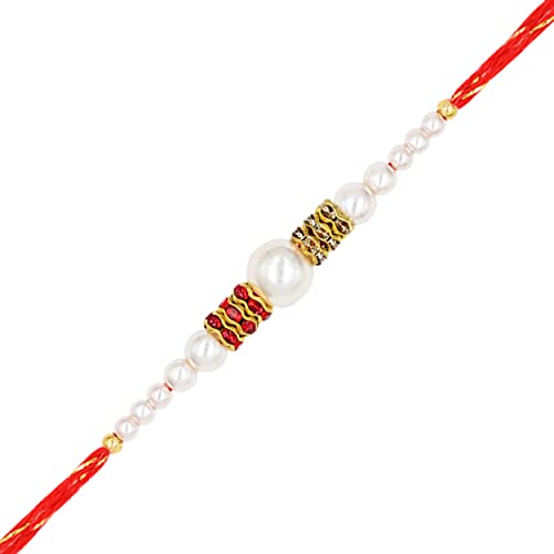 TRIYASHH Handemade White Pearl Design Rakhi for Brother for RakshaBandan for Sweet Brother (D32)