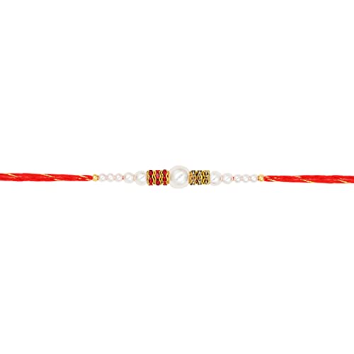 TRIYASHH Handemade White Pearl Design Rakhi for Brother for RakshaBandan for Sweet Brother (D32)