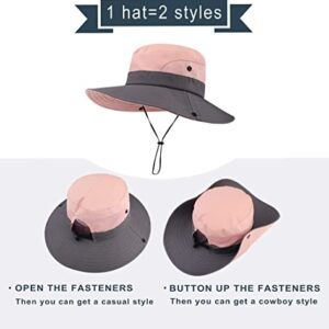 Womens Sun Hats Wide Brim Ponytail Hats Summer Beach Hat for Women Foldable Travel Safari Hats UPF50+(Size:M-L) (58cm/22.83inch, Pink)