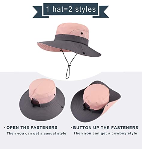 Womens Sun Hats Wide Brim Ponytail Hats Summer Beach Hat for Women Foldable Travel Safari Hats UPF50+(Size:M-L) (58cm/22.83inch, Pink)