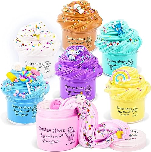 Fluffy Butter Slime Kit for Girls/Boys-49 Pcs-20 Large Slime Gift Set w/Storage Box Keeps Slime Fresh Avoids Drying Out-Slime Charms w/Organizer-Ice Cream Cones Cupcake Sprinkles & Stickers