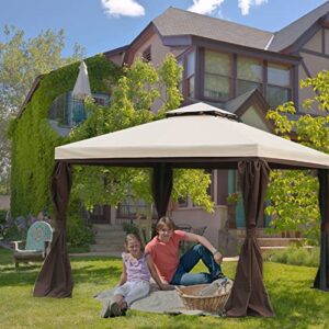 Sunshine Outdoor Replacement Gazebo Curtains 4 Panels with Zipper for Garden Patio Yard (10'x10', Coffee)(Curtains Only)