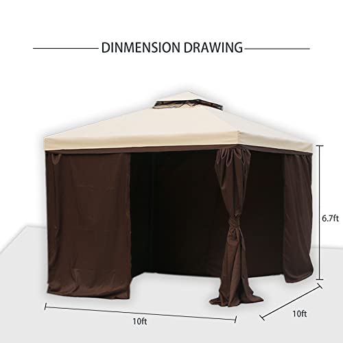 Sunshine Outdoor Replacement Gazebo Curtains 4 Panels with Zipper for Garden Patio Yard (10'x10', Coffee)(Curtains Only)