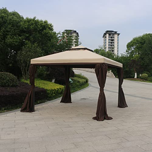 Sunshine Outdoor Replacement Gazebo Curtains 4 Panels with Zipper for Garden Patio Yard (10'x10', Coffee)(Curtains Only)