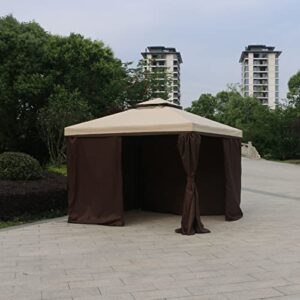 Sunshine Outdoor Replacement Gazebo Curtains 4 Panels with Zipper for Garden Patio Yard (10'x10', Coffee)(Curtains Only)