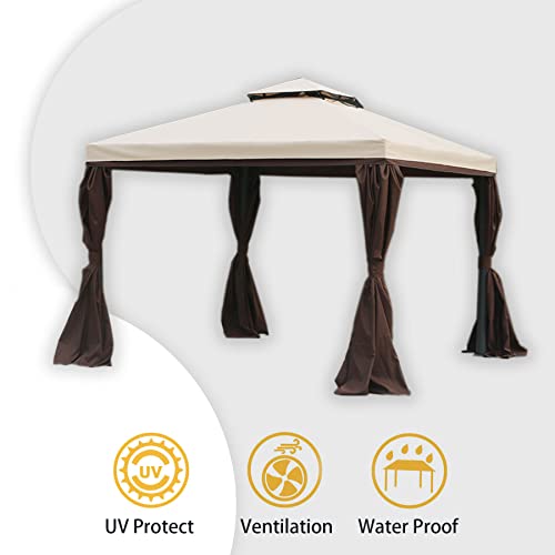 Sunshine Outdoor Replacement Gazebo Curtains 4 Panels with Zipper for Garden Patio Yard (10'x10', Coffee)(Curtains Only)