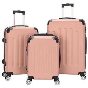 outvita hardside luggage set 3 piece carry on suitcase with tsa lock & spinner wheels, lightweight portable travel rolling luggage, rose gold