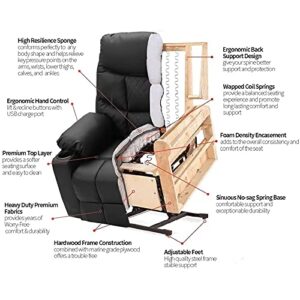 IPKIG Power Lift Recliner Chair for Elderly with Massage and Heated, PU Leather Electric Recliner Chair with USB Ports, Remote Control, Cup Holders & 4 Side Pockets for Home Living Room (Black)