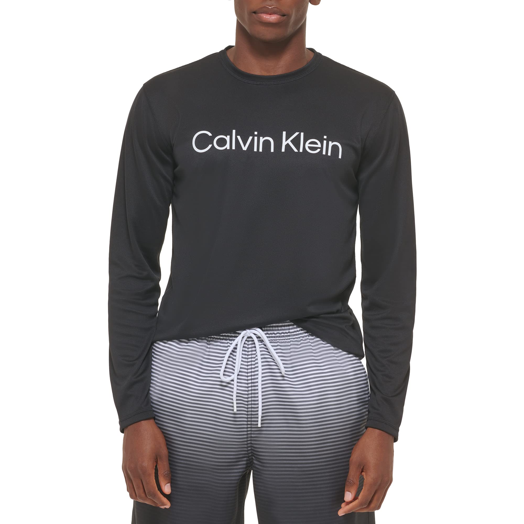 Calvin Klein Men's Standard Light Weight Quick Dry Long Sleeve 40+ UPF Protection, Black, Small