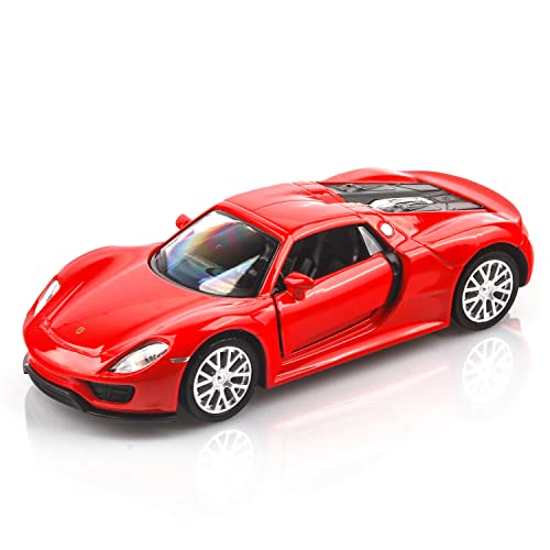 TOKAXI 1/36 Scale Porsche 918 Spyde Diecast Model Cars,Pull Back Vehicles Porsche Toy Cars,Cars Gifts for Boys Girls (Red)